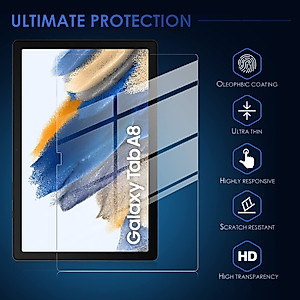 【2-PACK】DETUOSI Screen Protector for Samsung Galaxy Tab A8 10.5" 2022 (SM-X200/ X205/ X207), Ultra-Clear/Case Friendly/Touch Sensitive/Bubble Free/Anti-Scratch Mica Galaxy Tab A8 10.5" Tempered Glass