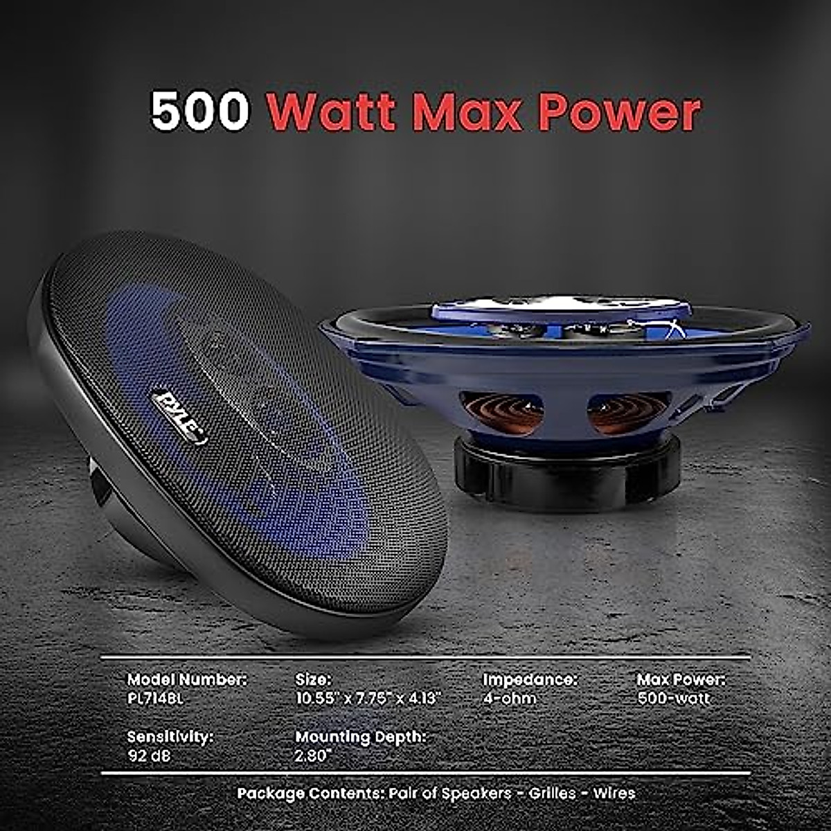 Pyle 6x9/7x10 car Speakers 4-Way Quadriaxial Full Range Sound Audio - Butyl Rubber Surround, 500W w/ 4Ohm Impedance & 3/4'' Piezo Tweeters - Blue Pair