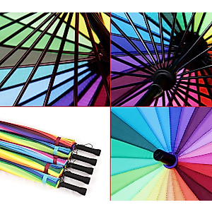 meizhouer 24k Rib Large Color Rainbow Umbrella Fashion Long Handle Straight Anti-UV Sun/Rain Stick Umbrella (automatically opened)