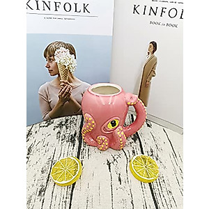 Pink Octopus Ceramic 3D Coffee Mug with Tentacle Handle 3D Octopus cup (3D Octopus Mug)