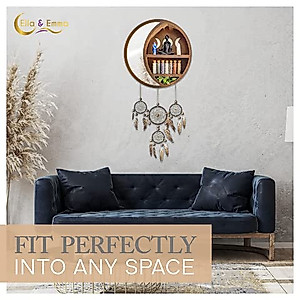 Ella & Emma Moon Shelf - Alluring Dream Catcher Pine Wood Moon Shelf - Fully Assembled Shelves for Wall Decor - Holder for Crystals, Oils, and Moon Stones - Aesthetic Shelves Unique Decor for Walls