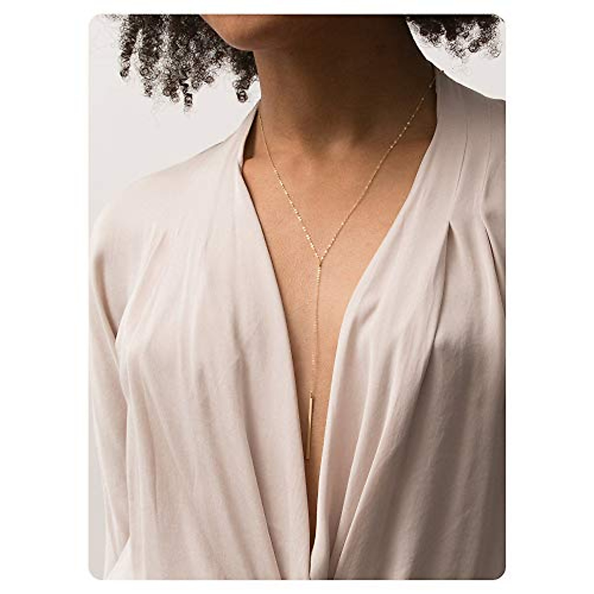 S.J JEWELRY Womens Handmade CZ Simple Delicate 14K Gold Plated/Rose Gold Plated/Silver Plated Lariat Simple Baton Adjustable Y Necklace-Y-Baton-Rose