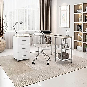 Techni Mobili L Shaped Desk - Two-Toned Computer Desk with Drawers & Storage Shelves - Simple Modern Furniture & Home Office Space Corner Table for Work & Writing