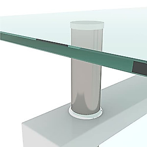 IANIYA Coffee Table with Metal Tube Legs, Glass and Rectangle End Table for Livingroom (White)