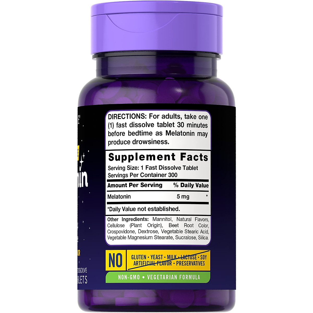 Carlyle Melatonin 5 mg Fast Dissolve 300 Tablets | Natural Berry Flavor | Vegetarian, Non-GMO Supplement