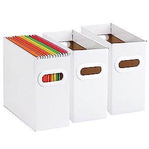 EOOUT 3 Pack Hanging File Folder Organizer, Hanging File Box for Letter Size Cardboard File Folder Boxes Storage with Handles for Office Home School, White