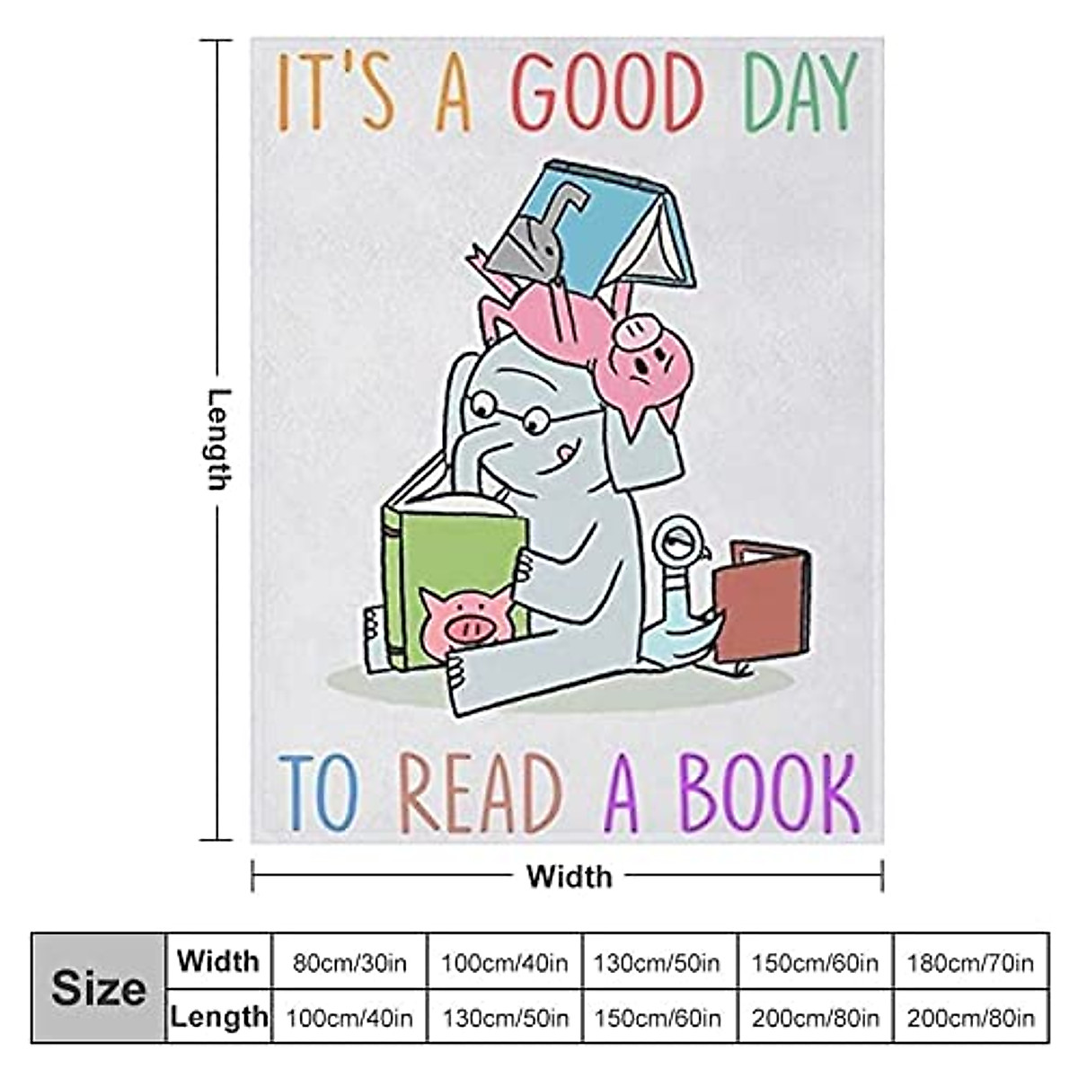 It's A Good Day to Read A Book Elephant and Piggie Blanket Soft Flannel Throw Blanket Gifts for Boys Girls Adults Comfy Cozy Couch Travel Blankets for Living Room, 50X60 Inches