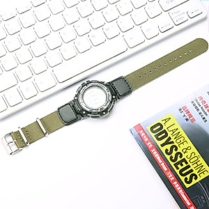 24mm Premium nylon Strap Compatible with Casio SGW-100 SGW-200 PAS-400B GW-3000B GW-3500B Twin Sensor Men's Sport Watch Accessories Replacement Leather Band