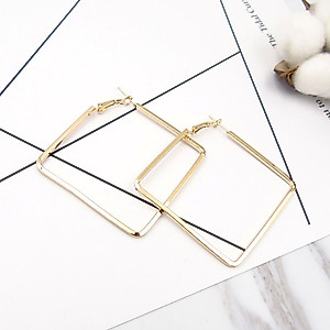 Yukhins Women Girls Stainless Steel Hoop Geometric Square Hook Simple Fashion Earrings（SquareGold）