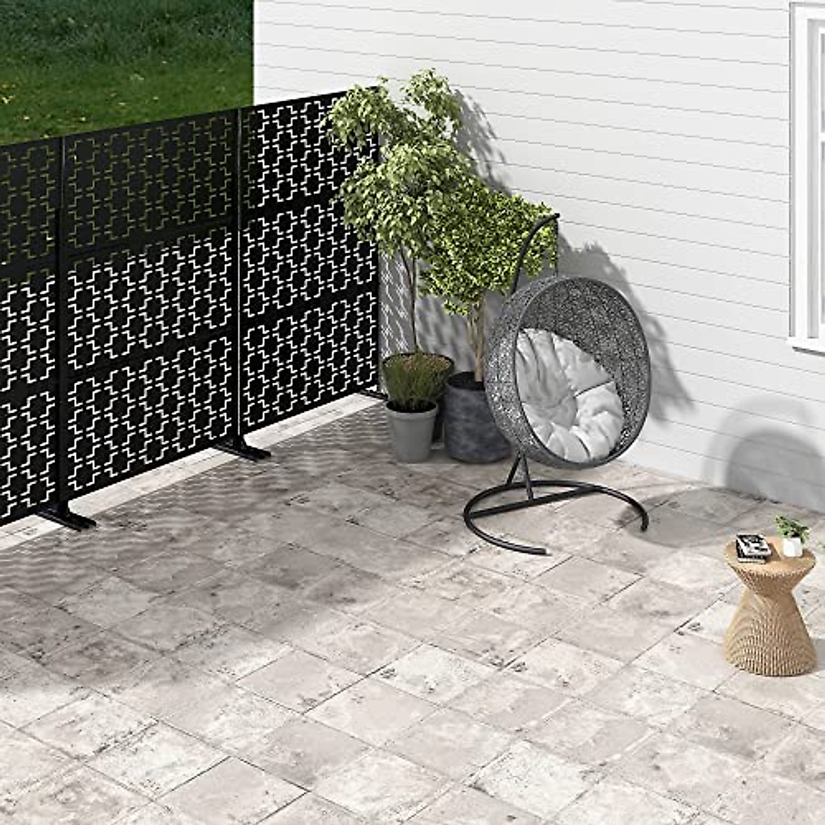 Elevens Room Divider Decorative Privacy Screen with Stand, Freestanding for Your Living Room,Metal Space Seperater,Black,Quadra