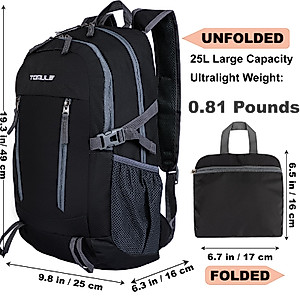 TOMULE 25L Small Hiking Backpack Travel Daypack, Water Resistant Packable Camping Bike Backpack for Women Men