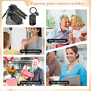 Yinkin 36 Pcs Employee Appreciation Gifts Bulk for Coworkers Keychains Organza Bags with Cards for Social Worker Staff Gifts(Black, 12 Sets)