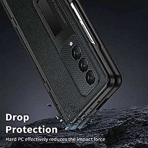 spoovcto Upgraded Leather for Samsung Fold 3 Case, for Galaxy Fold 3 Case with Hinge Protection Built-in Screen Protector Kickstand,Shockproof Protective Cover for Samsung Galaxy Z Fold 3-Black