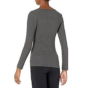 Amazon Essentials Women's Slim-Fit Layering Long Sleeve Knit Rib V-Neck (Available in Plus Size), Pack of 2, Black/Charcoal Heather, Small