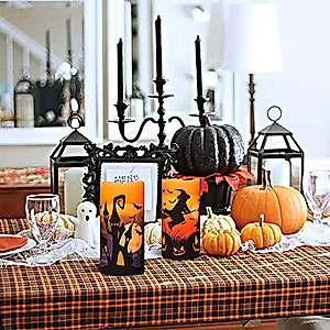 DRomance Halloween LED Flameless Pillar Candles Battery Operated with 6 Hour Timer Set of 3 Orange Wax Warm Light Flickering Witch Bats Castle Spooky Decals Halloween Decor Gifts(3 x 6 Inch)