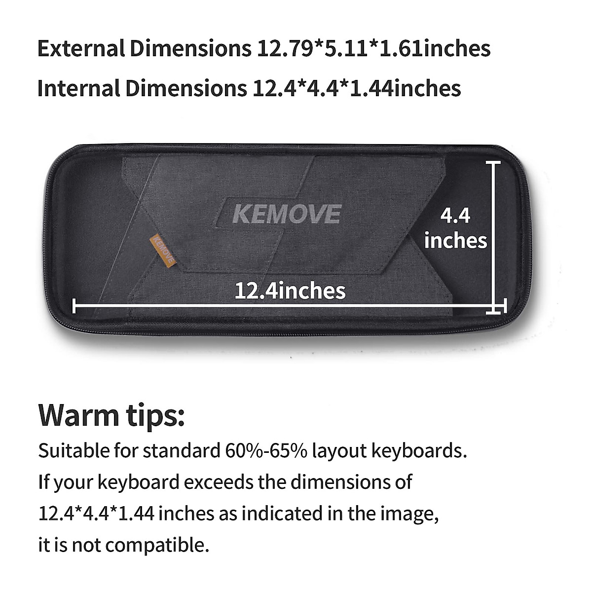 DIERYA KEMOVE X Keyboard Travel Case, Hard EVA Sleeve Carrying Cover Bag for 60% 65% Wired/Wireless Bluetooth Mechanical Gaming Keyboard, Black