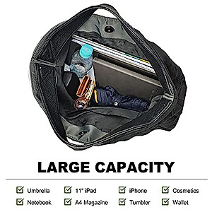 Lightweight (Black) Shoulder bag for Women, 18.11 x 12.2 x 5" Fits anywhere Soft Quilted Padding PufferTote Bag, Purse, Big Capacity, lightweight and durable.