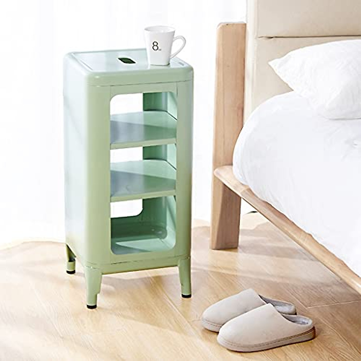 Storage Newspaper Baskets Magazine Rack Bedroom Bedside Table Living Room Bay Window Bedside Cabinet Wrought Iron Rack (Color : Green, Size : 292965cm)