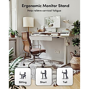 BANTI Height Adjustable Electric Standing Desk with Three Drawers, 48 x 25 Inch Table with Storage Shelf, Sit Stand Desk with Storage Space, Splice Board with White Frame/Light Walnut Top, 48 inch