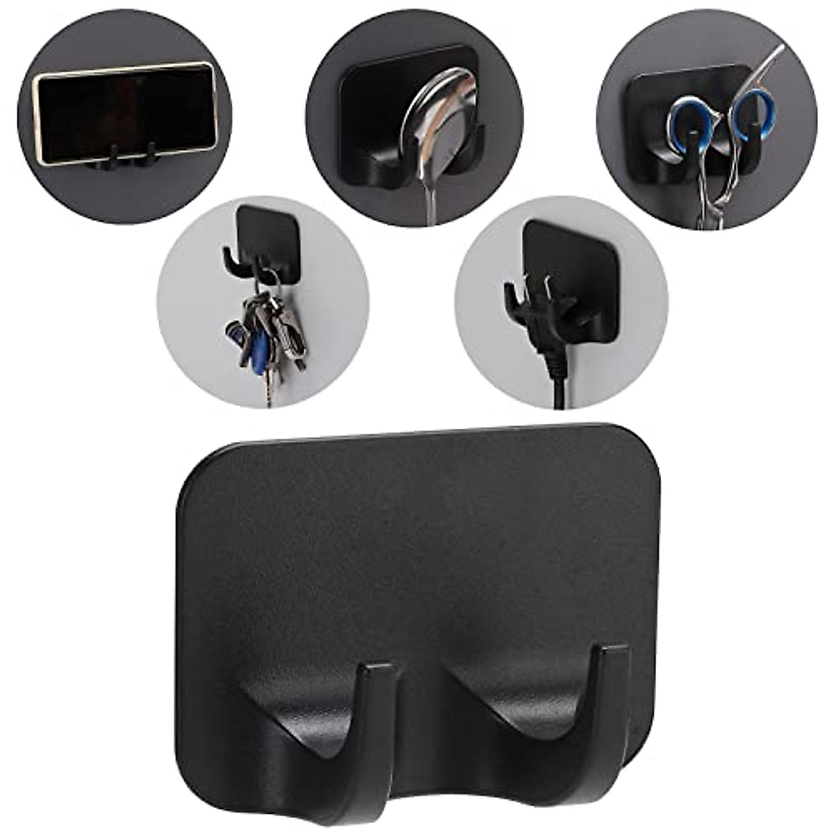 6pcs Adhesive Hooks Heavy Duty Stick on Wall Hooks Towel Hooks Door Hooks Waterproof Stainless Steel Razor Holder Shaver Hook (Black)