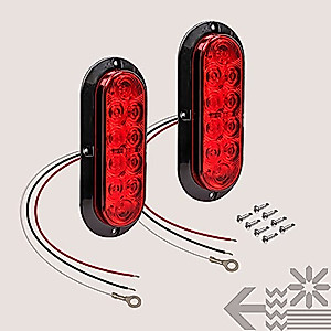 TRUE MODS 2pc 6 inch Red Oval LED Trailer Tail Light Kit [DOT FMVSS 108] [SAE S2T2I6] [Surface-Mount] [IP67 Waterproof] [Stop Turn Tail] Trailer Brake Lights for Boat Trailer RV Trucks