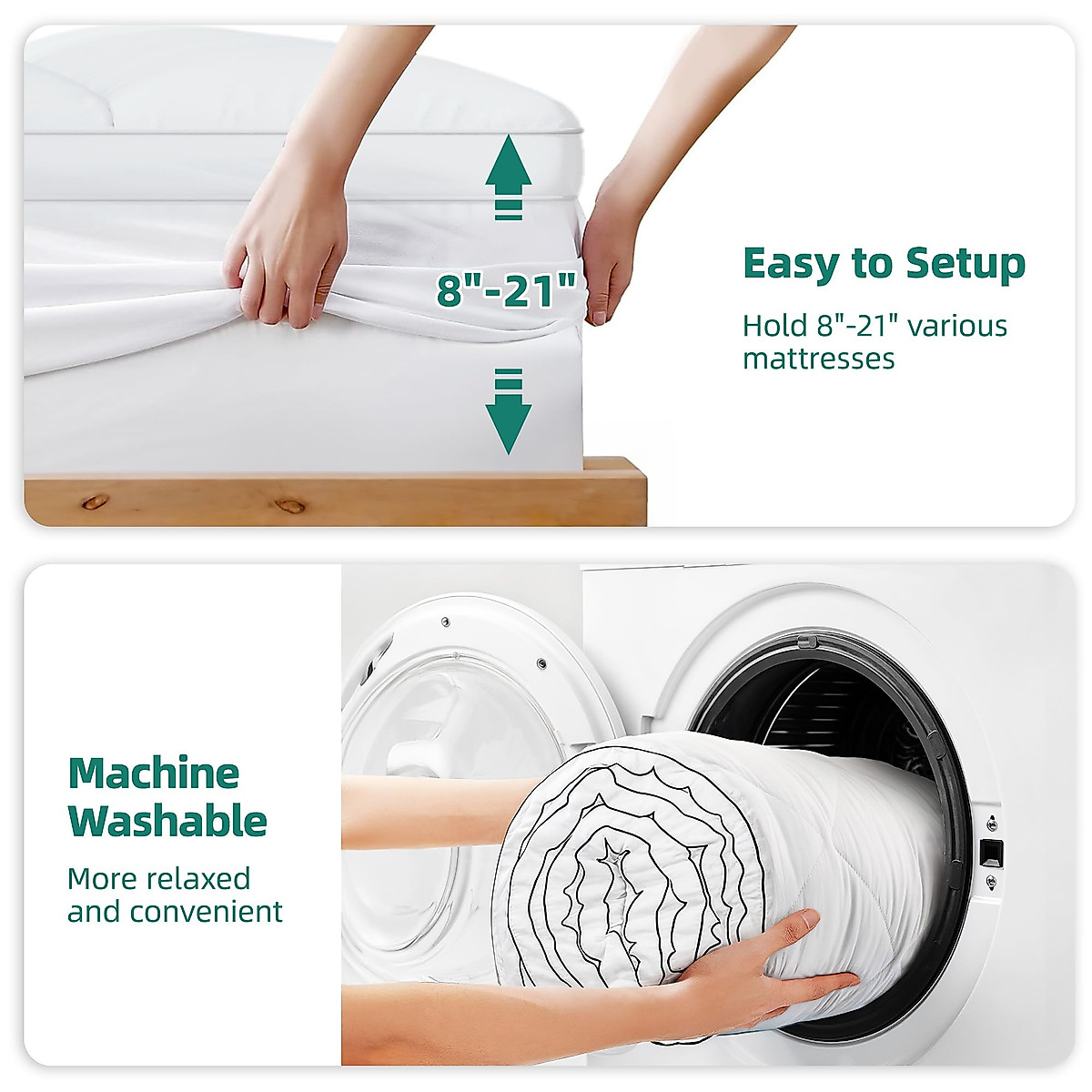 YITAHOME Mattress Pad King Thick Mattress Topper, Bedding Quilted Fitted Soft Mattresses Top, Cooling Breathable Fluffy Mattress Protector with 8-21 Inch Deep Pocket, White