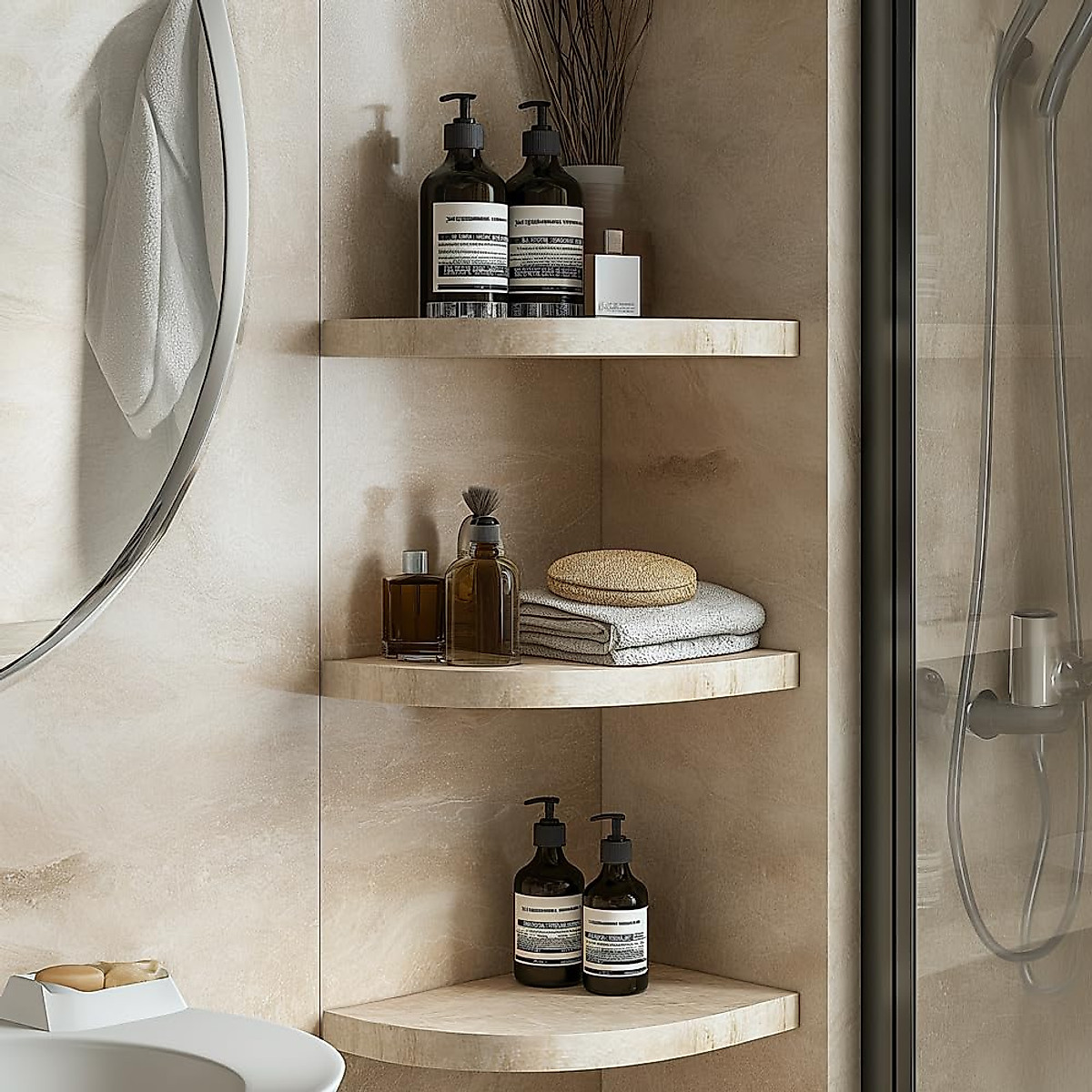 Life of Homes 9'' x 9'' x 0.75 Thickness Premium Marble Corner Shelves for Bathroom Wall (Bottocino)