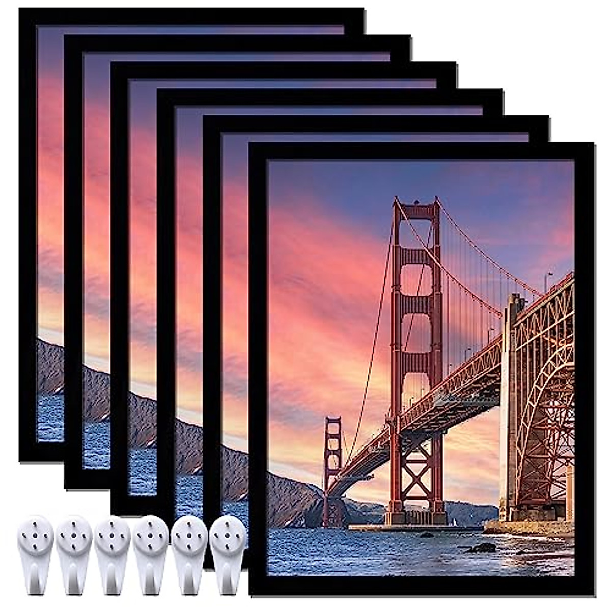ijuerybai 6 Sets 9x12 Picture Frame, Frames for 9 x 12 Canvas Collage Photo Poster Certificate Wall Gallery, High Transparent Horizontal Vertical Black 9 by 12 Inches