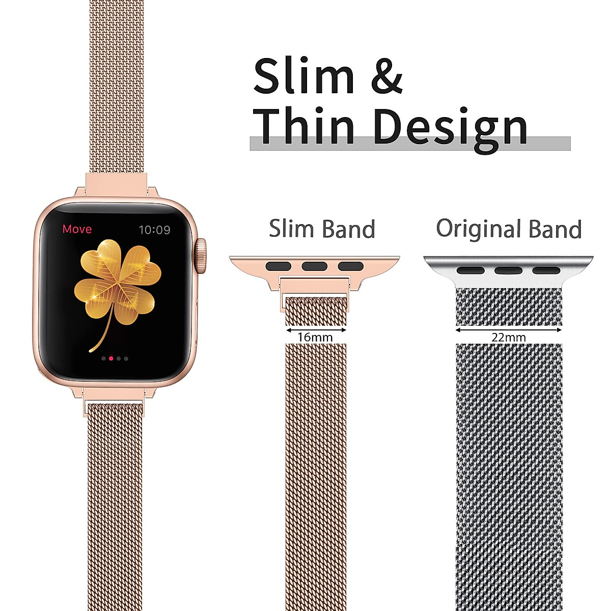 Compatible with Apple Watch Band 38mm 40mm 41mm 42mm 44mm 45mm 49mm, Stainless Steel Slim & Thin Milanese Magnetic Clasp Strap Women and Men Replacement Band for iWatch Series SE 9 8 7 6 5 4 3 2 1