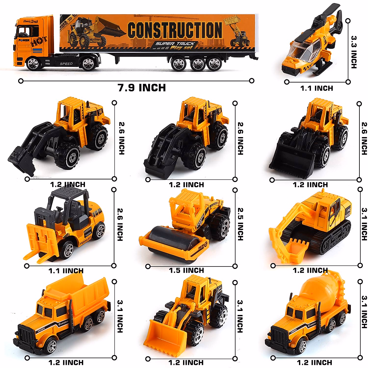 19 in 1 Construction Truck with Engineering Worker Toy Set, Mini Die-Cast Engine Car in Carrier Truck, Double Side Transport Vehicle Play for Child Kid Boy Girl Birthday Christmas Party Favors