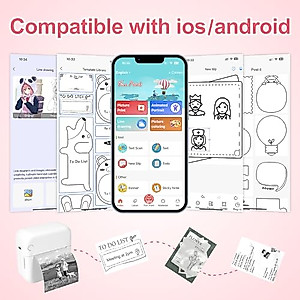 Operitacx Mini Sticker Printer, Portable Mini Thermal Printer with 10 Rolls Paper 5 Pens, Print Pod Inkless Pocket Printer for Notes Pictures, Compatible with Android & iOS