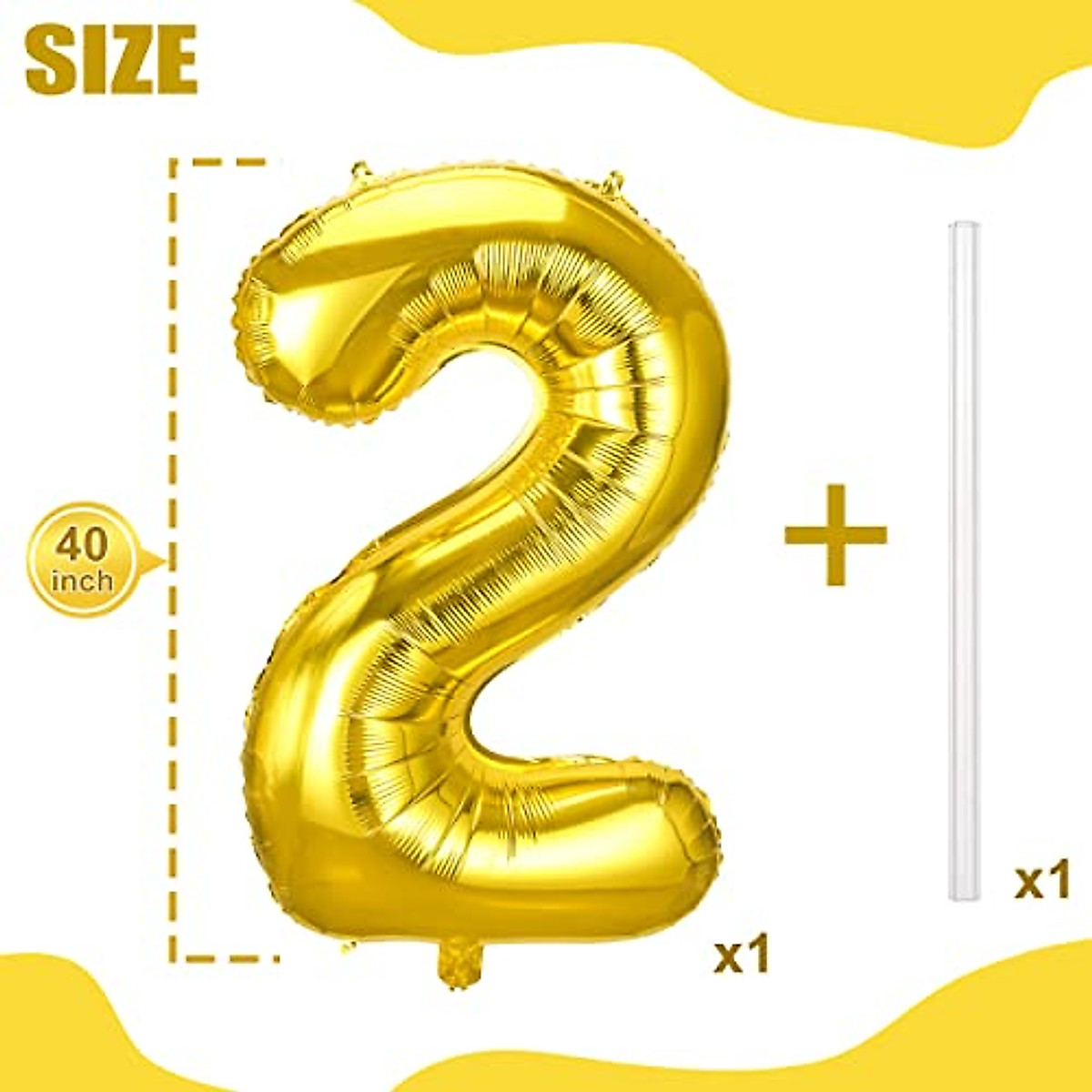 JOYYPOP 40 Inch Gold Number Balloons Foil Large Helium Number 2 Balloon for Birthday Anniversary Graduation Party Decorations