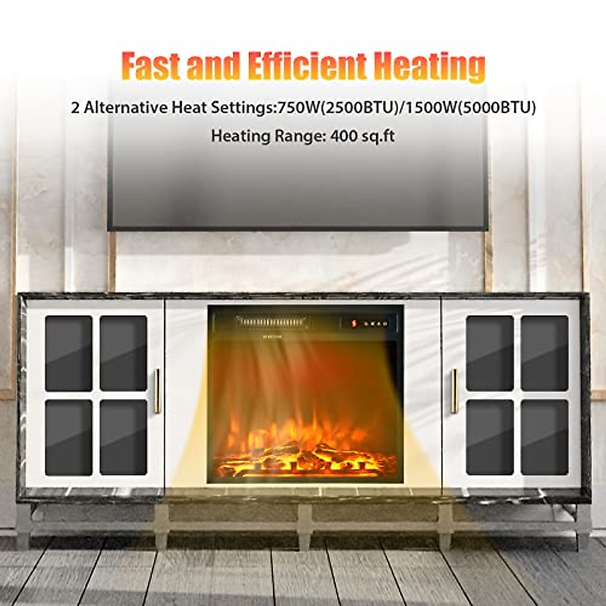 Tangkula 18 Inch Recessed Electric Fireplace Insert, 1500W Freestanding Fireplace Stove Heater W/Adjustable Flame Effect & Temperature, Built-in Thermostat, Timing Function, Remote Control