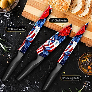 Knife Set, 6-Piece Kitchen Knife Set, German Stainless Steel, Dishwasher Safe, Beautiful Unique Gifts, Freedom, Equality and Justice Patterns