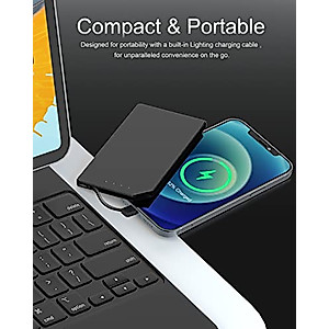 TNTOR Portable Power Charger Ultra Thin Power Bank Built in Cable 5000mAh Wallet & Pocket Size [only 0.24 inch] Slim Compact External Battery Charger Compatible with iPhone