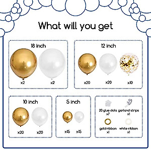 COKAOBE White and Gold Balloons Garland Kit, 124pcs White Metallic Gold Confetti Balloon Arch Kit for Wedding, Engagements Birthday Graduation Baby Shower Celebrations Anniversary Party Decorations