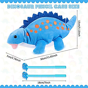 Chivertion Dinosaur Pencil Case for Kids 3D Plush Animal Dinosaur Pencil Pouch with 2 Pcs Dinosaur Design Fun Pencils Soft Stationery Storage Pen Bag for Girls and Boys Back to School Supplies(Blue)