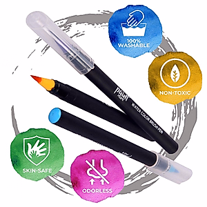 Paint Mark Water Color Brush Pen Set, 24 Water Color Brush Markers, Fine Tip Thin Marker Pack for Coloring, Drawing, Calligraphy, Bullet Journals, Coloring Pens for Beginner and Professional Artists