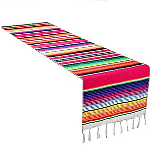 CRJHNS Table Runner Mexican Handwoven Cotton Serape for Party Wedding and Home Decorations,14x84 Inch (1, 14x84/Rose Red)