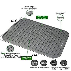 Silicone Roasting Mat -Food Safe, Non-Stick Silicone Roasting Rack with Raised Ridges & Raised Rim