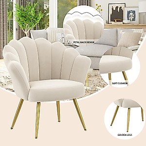 Alunaune Mid Century Velvet Living Room Chair Set of 2 Accent Chairs, Upholstered Vanity Chair for Makeup Room, Modern Barrel Arm Chair Guest Leisure Chair Comfy for Bedroom-Ivory