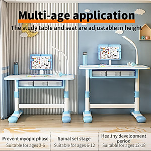 Cuteam Kids Study Desk Chair Set, Height Adjustable Toddlers Writing Table with Tiltable Reading Stand, Living Room Bedroom Children Learning Table with Extra Large Drawer (Pink)