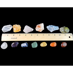 Chakra Mineral Starter Set/Crystal Healing Kit ~ 6 Colorful Mineral Stones Plus 7 Chakra Tumbled Gemstones, Spiritual Metaphysical, Reiki, Chakra, Healing, Bohemian, Natural