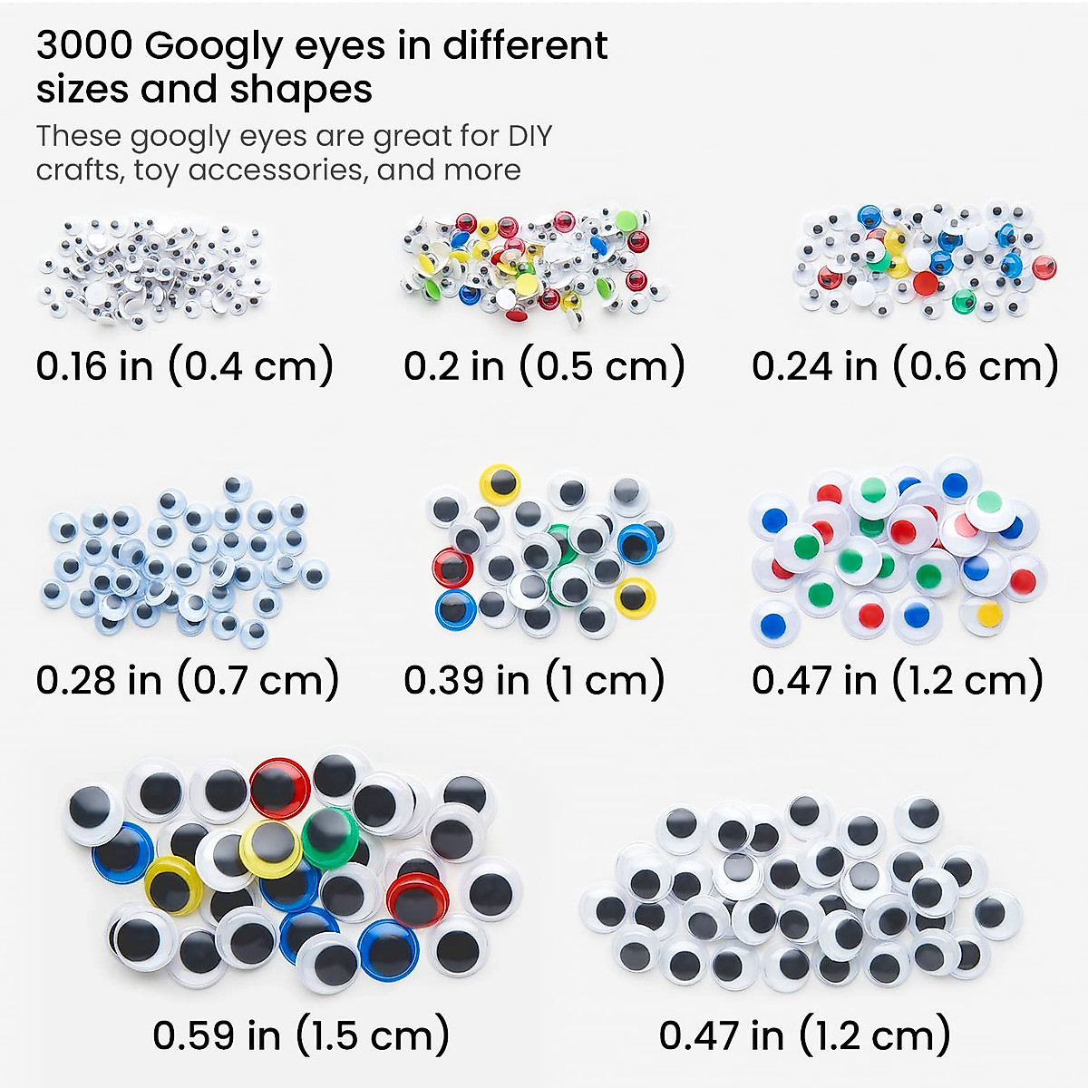 ARTEZA Googly Eyes, 3000 Pieces, Variety of Sizes, Craft Supplies for Creating Puppets, Pet Rocks, Photos, and Dolls, Easter Egg Arts and Crafts
