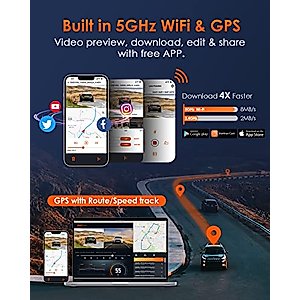 Bundle: Vantrue E3 3 Channel WiFi Dash Cam with GPS Speed, Wireless Remote Controller +256GB microSD Card
