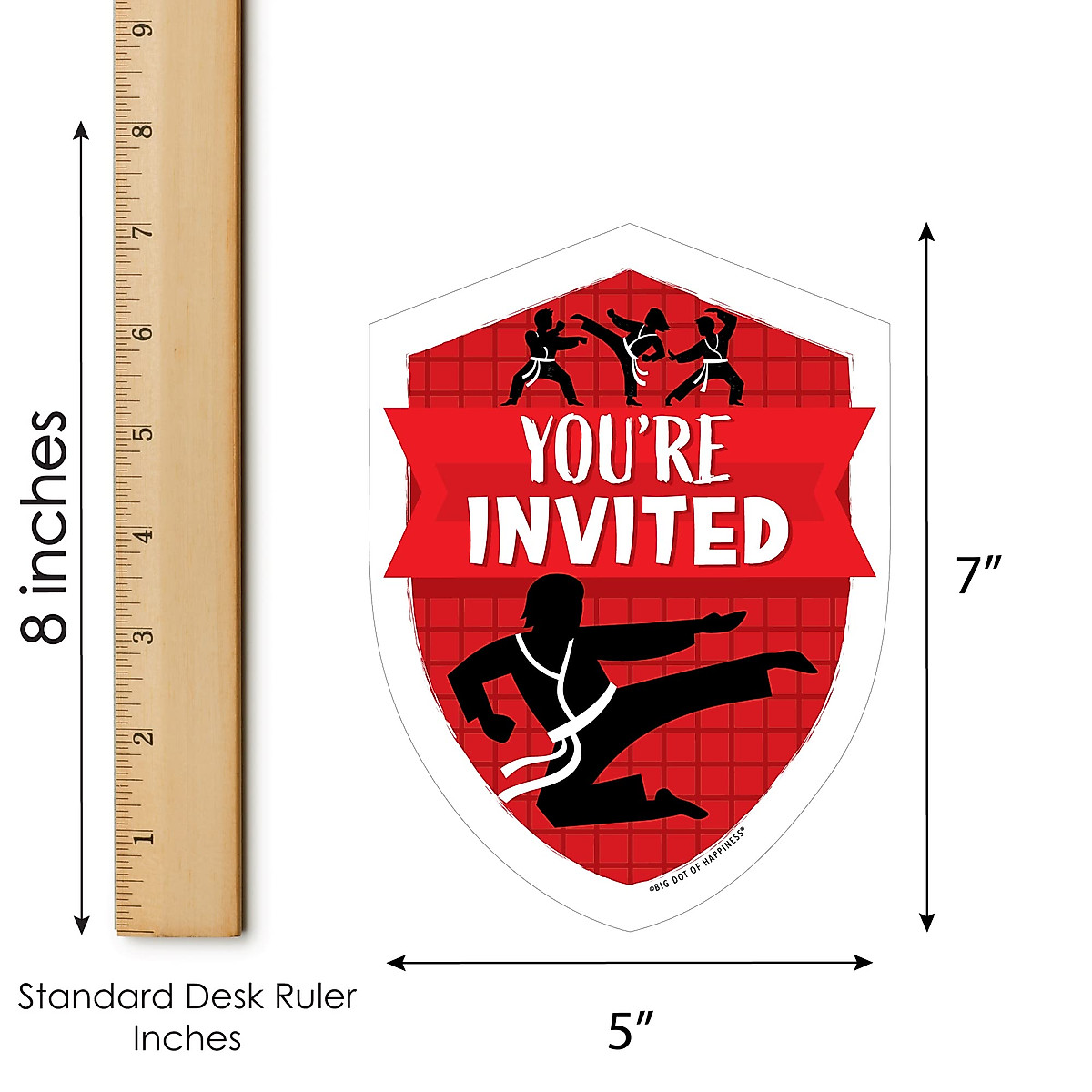 Big Dot of Happiness Karate Master - Shaped Fill-In Invitations - Martial Arts Birthday Party Invitation Cards with Envelopes - Set of 12