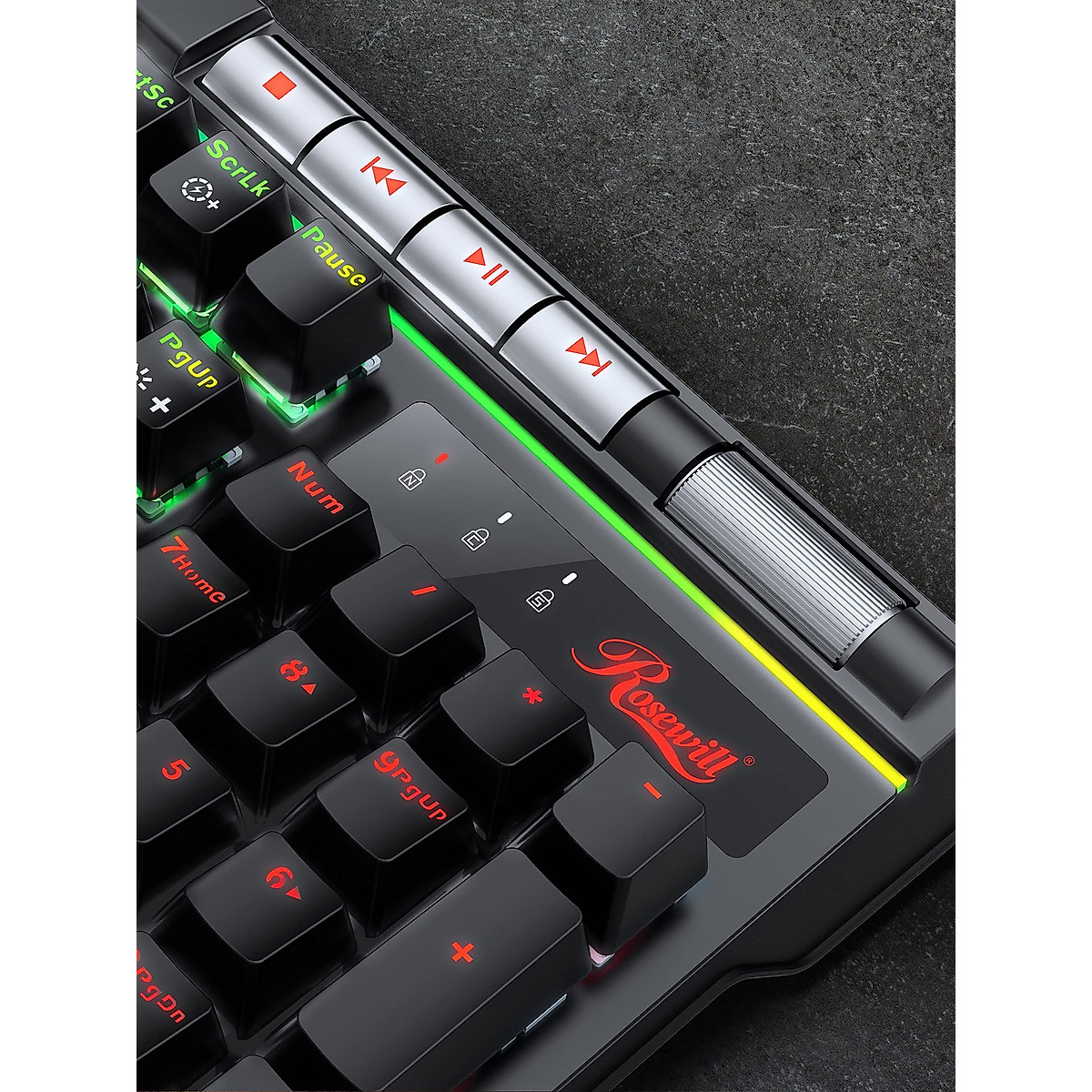 Rosewill Blitz K50 RGB BR Wired Gaming Tactile Mechanical Keyboard, 14 RGB Backlight Anti-Ghosting 6 Macro Keys, Dedicated Media Controls