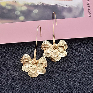 LM.aoruiz Ginkgo Leaf Earrings - 14K Gold Plated Flower Earrings for Women - Vintage Big Earrings Hypoallergenic - Irregular Shape Dangle Earrings Gift - statement Earrings