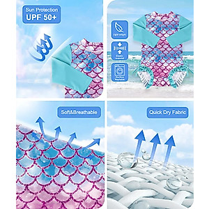 BesserBay Toddler Girls Snaps Bottom 3/4 Sleeve Sun Proteceion Rash Guard Mermaid Blue for Baby Girl 12-18 Months