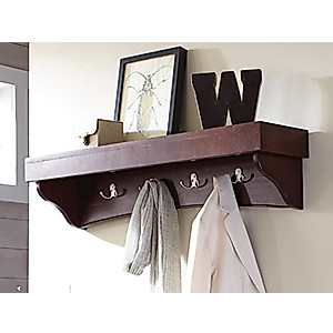 Alaterre Shaker Cottage Wall Mounted Coat Hooks with Tray Shelf, Espresso